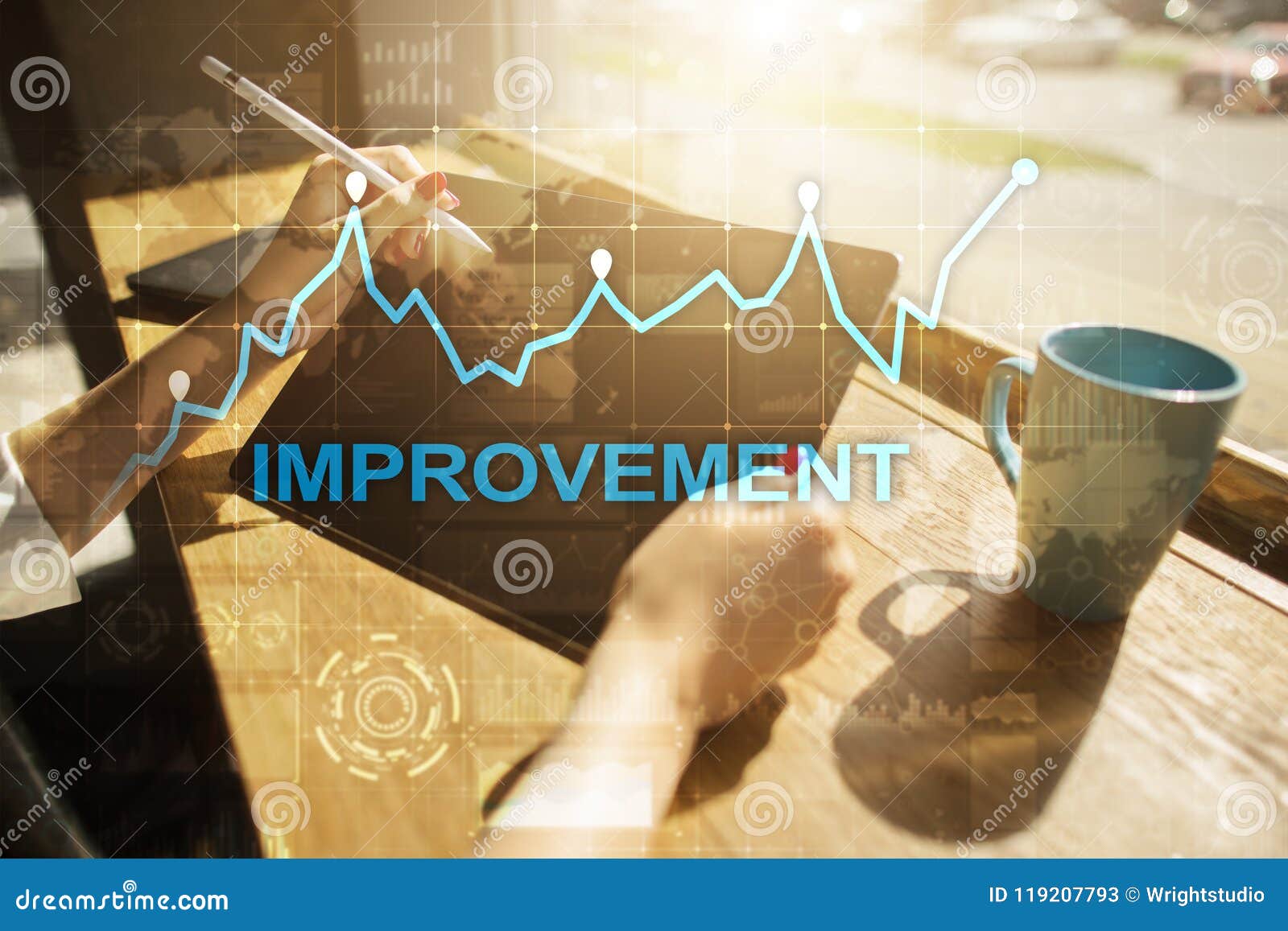 Improvement Graph on Virtual Screen. Business and Technology Concept ...