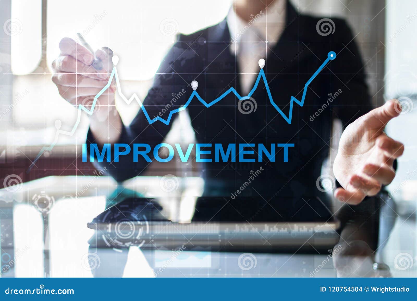 Improvement Graph on Virtual Screen. Business and Technology Concept ...