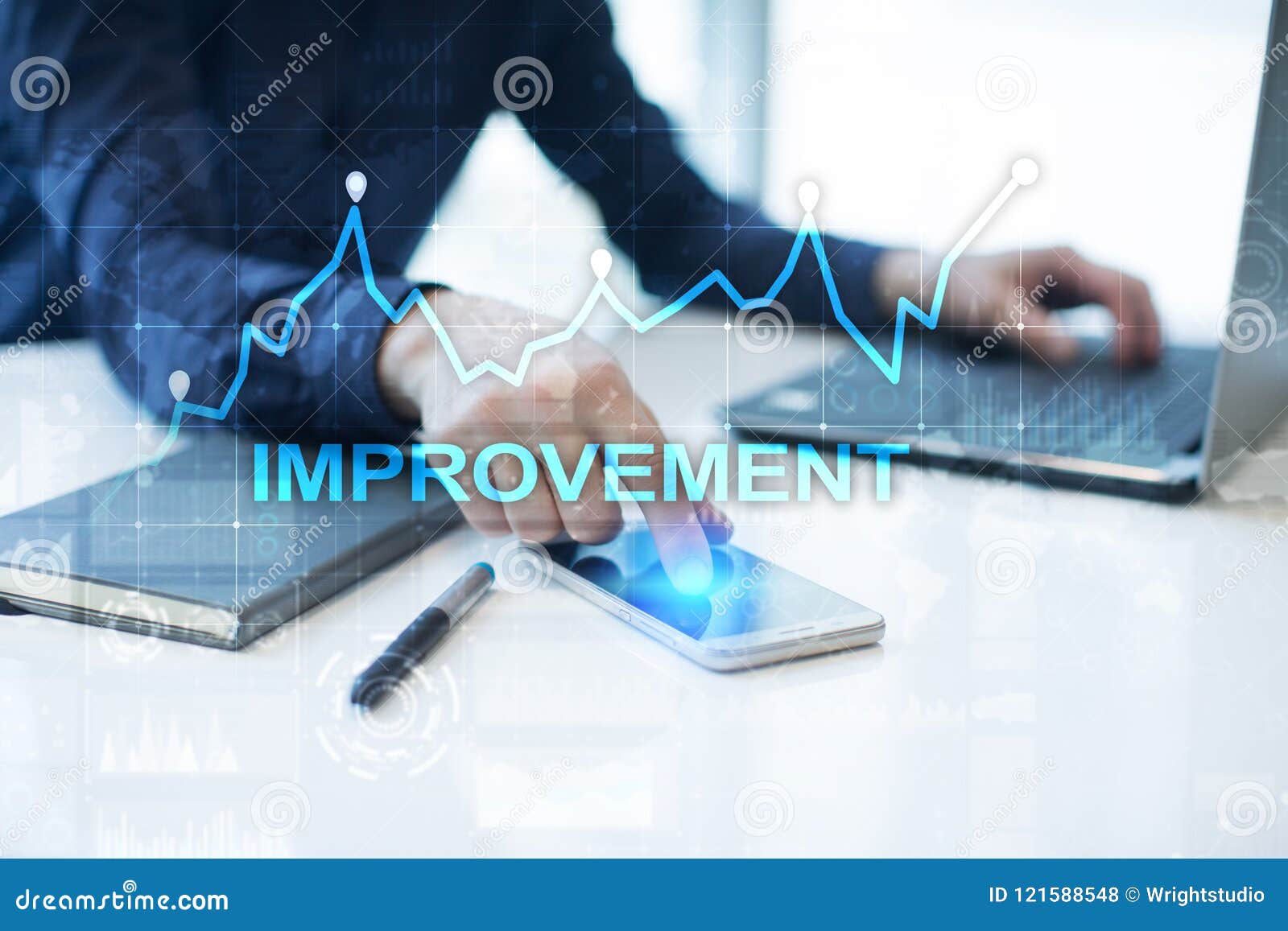 Improvement Graph on Virtual Screen. Business and Technology Concept ...