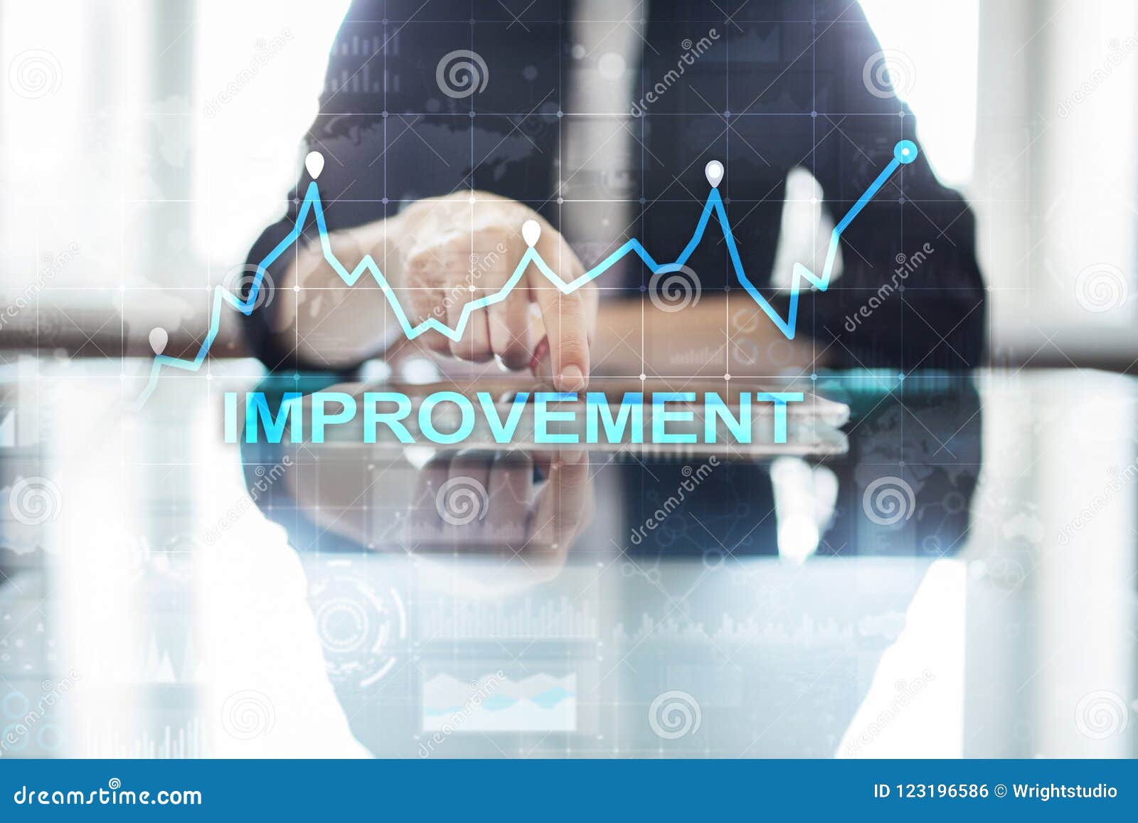 Improvement Graph on Virtual Screen. Business and Technology Concept ...