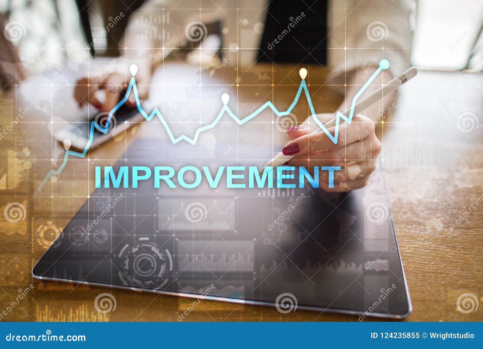 Improvement Graph on Virtual Screen. Business and Technology Concept ...