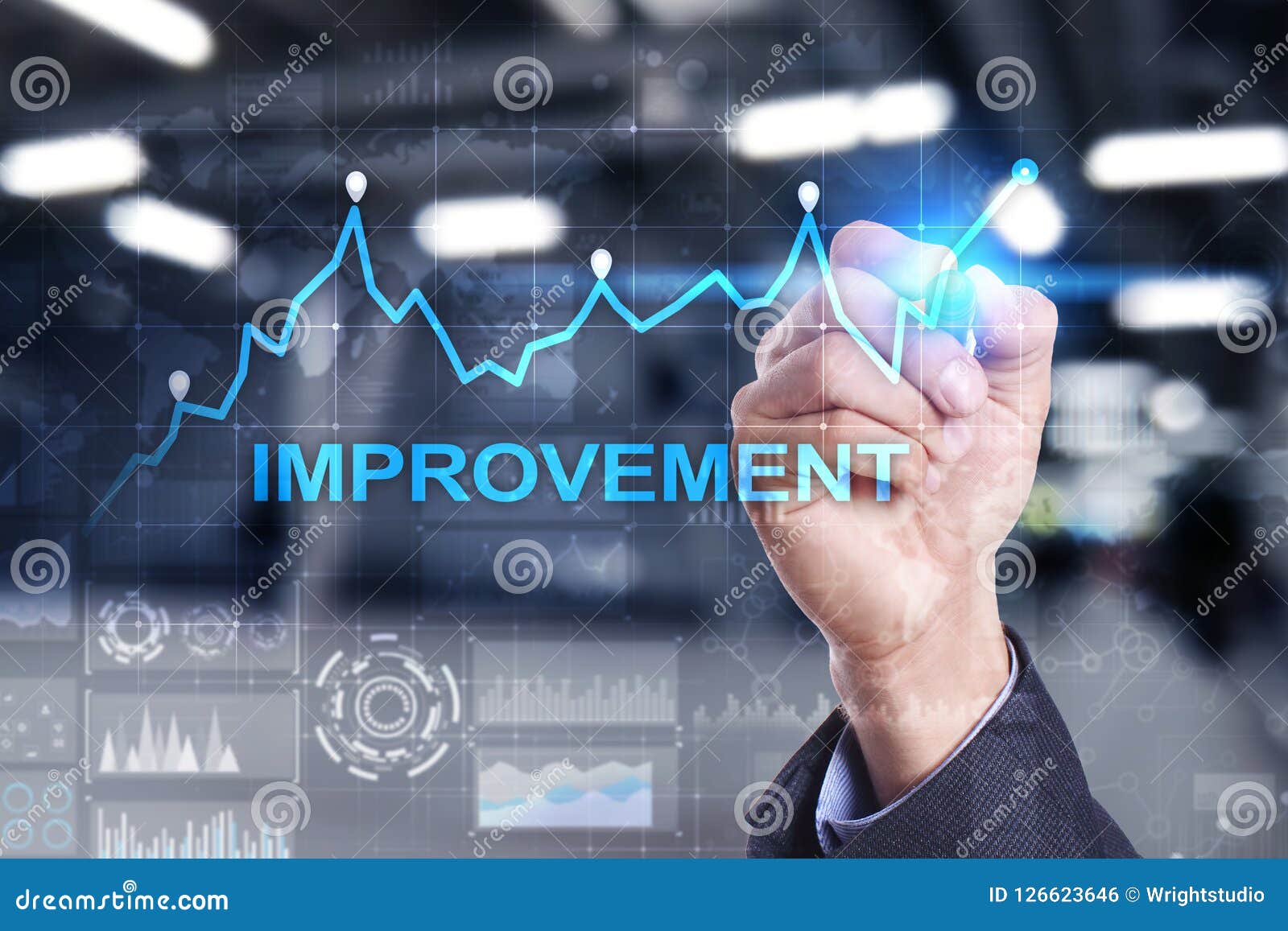 Improvement Graph on Virtual Screen. Business and Technology Concept ...