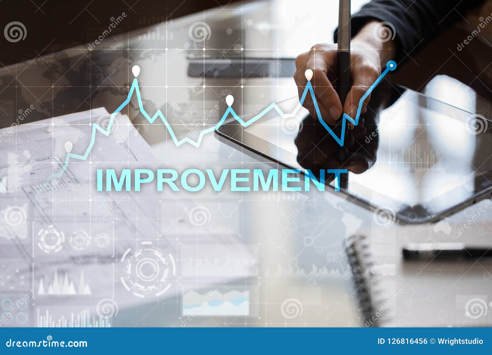 Improvement Graph on Virtual Screen. Business and Technology Concept ...