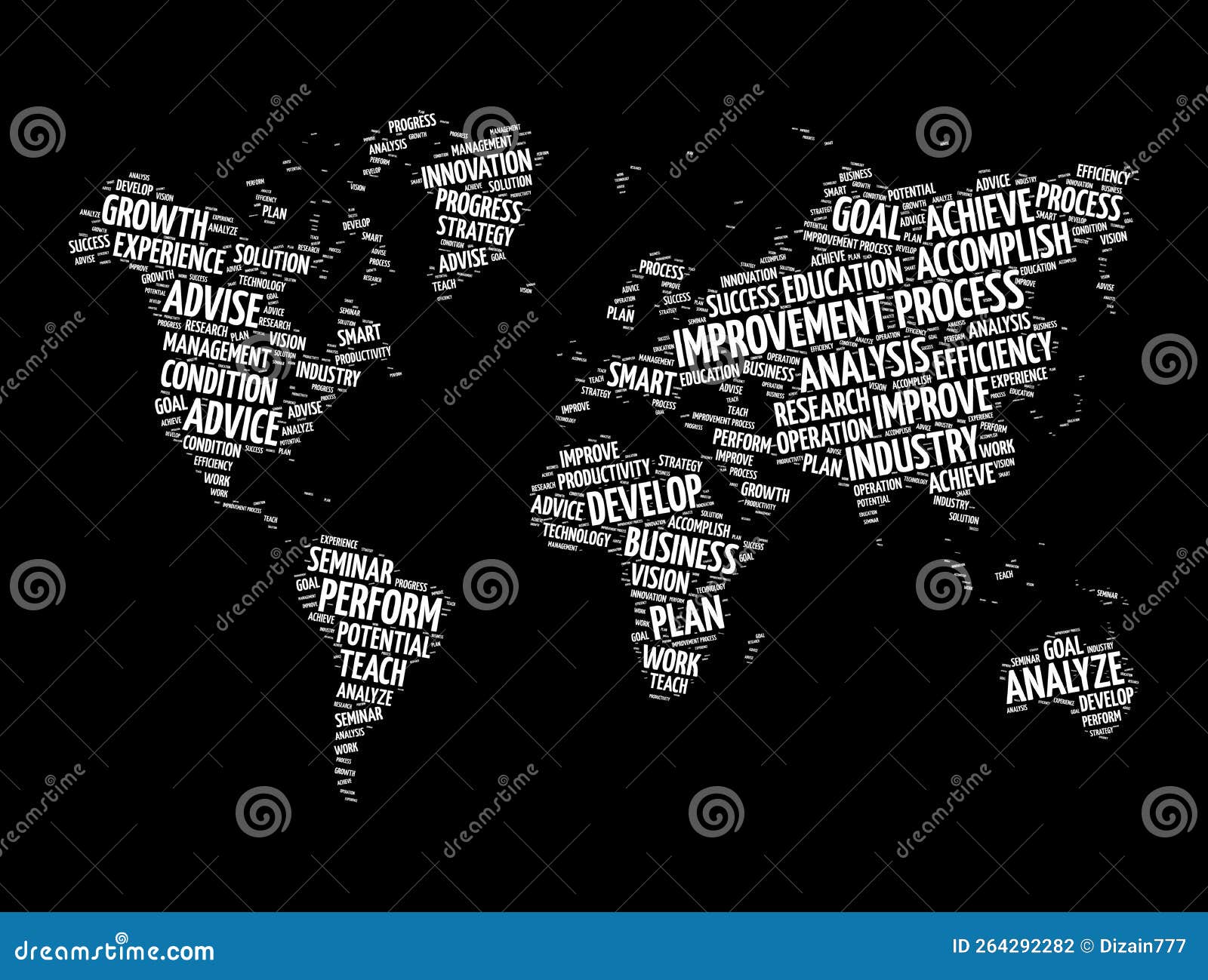 Improvement Process Word Cloud in Shape of World Map, Business Concept ...