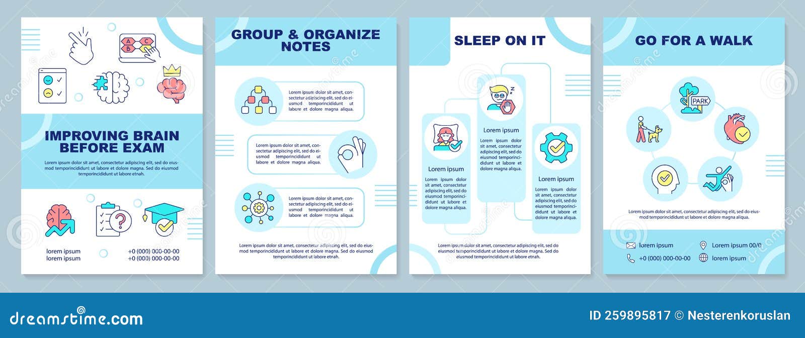 Improving Brain before Exam Turquoise Brochure Template Stock Vector ...