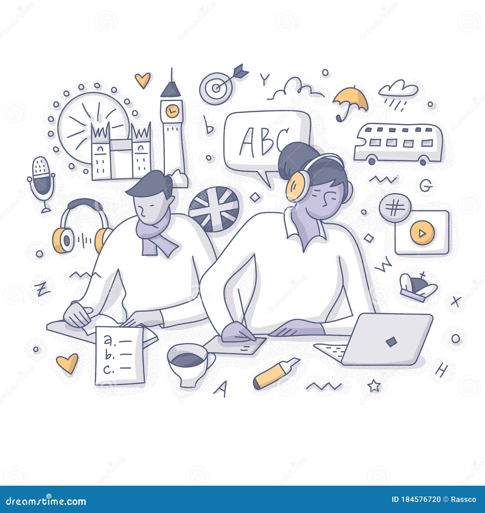 Improving English Language Skill Doodle Concept Stock Vector ...