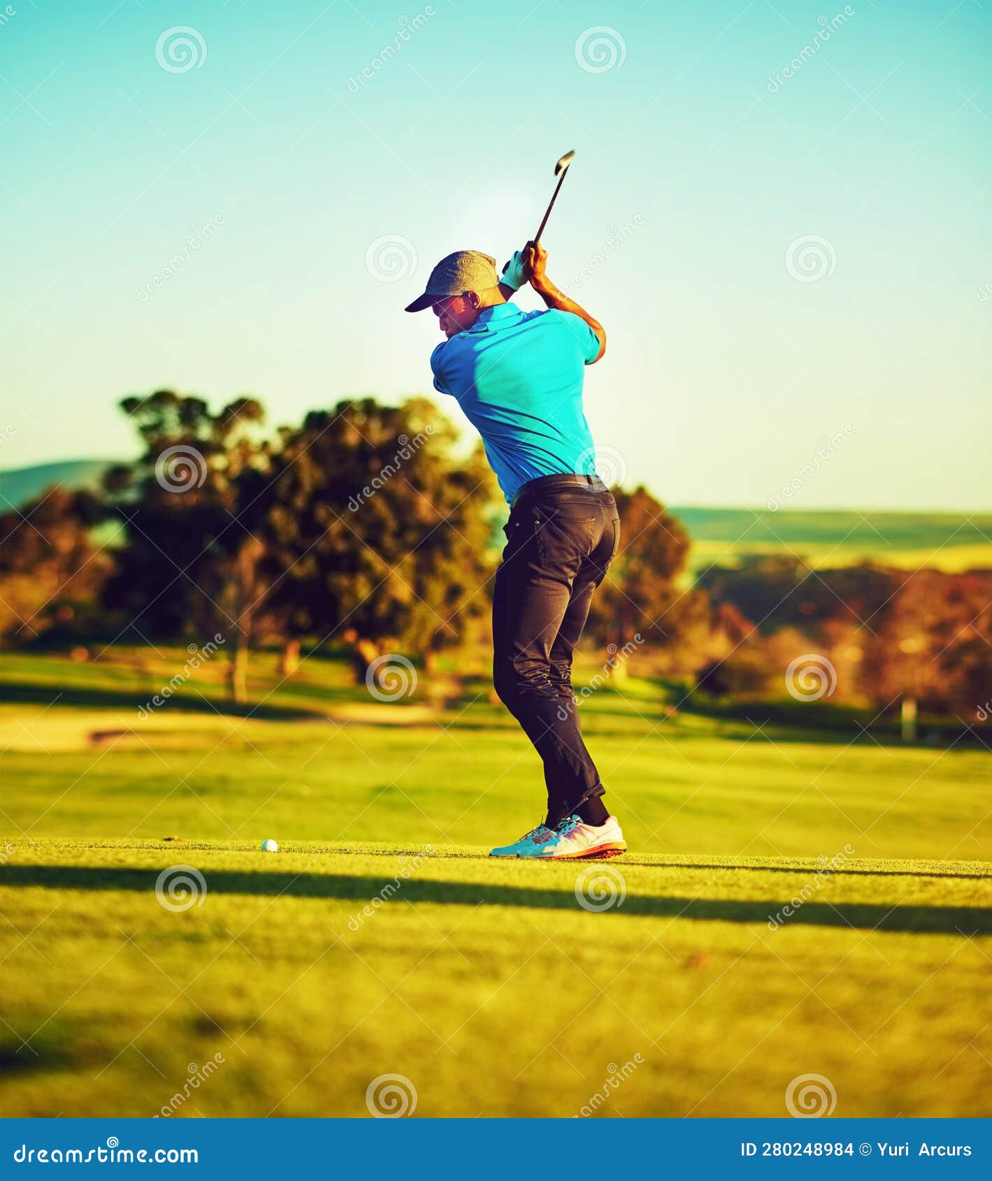 Improving with Every Practice. a Young Man Playing Golf. Stock Photo ...