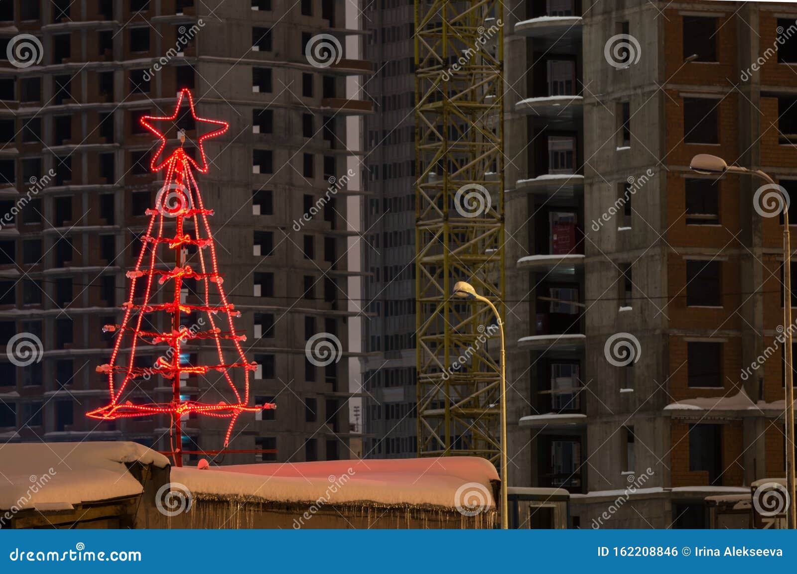 Improvised Christmas Tree on a Construction Site of a Residential ...