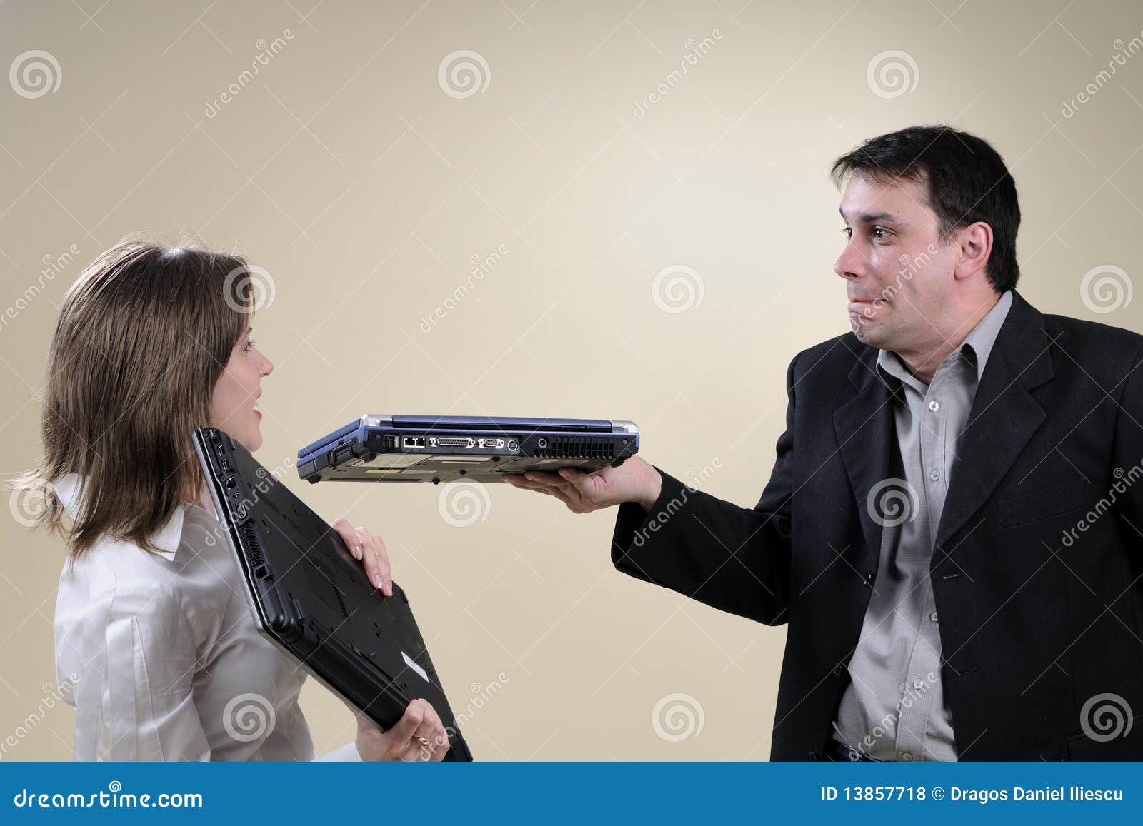 Impulsive Woman and Man Fighting with Notebooks Stock Photo - Image of ...