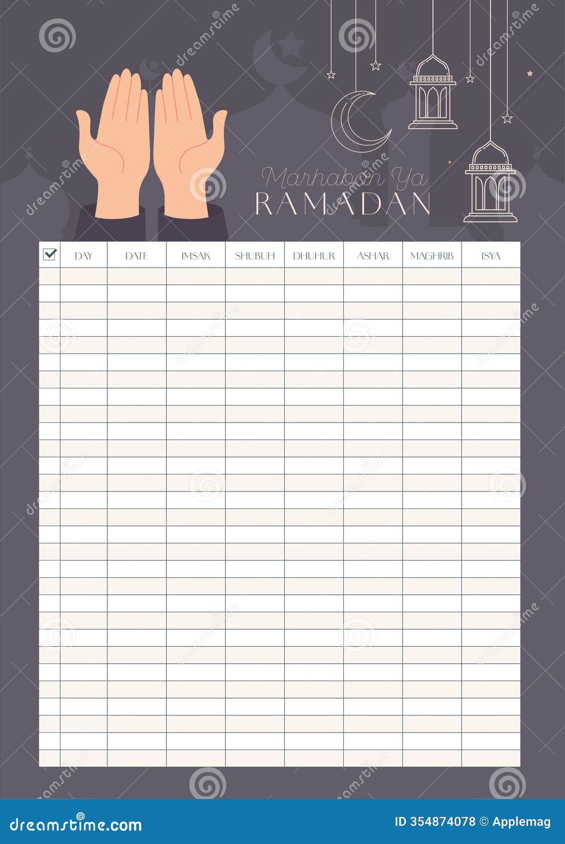 Imsakiyah Ramadan Schedule Background Template. Muslim Fasting Moon ...