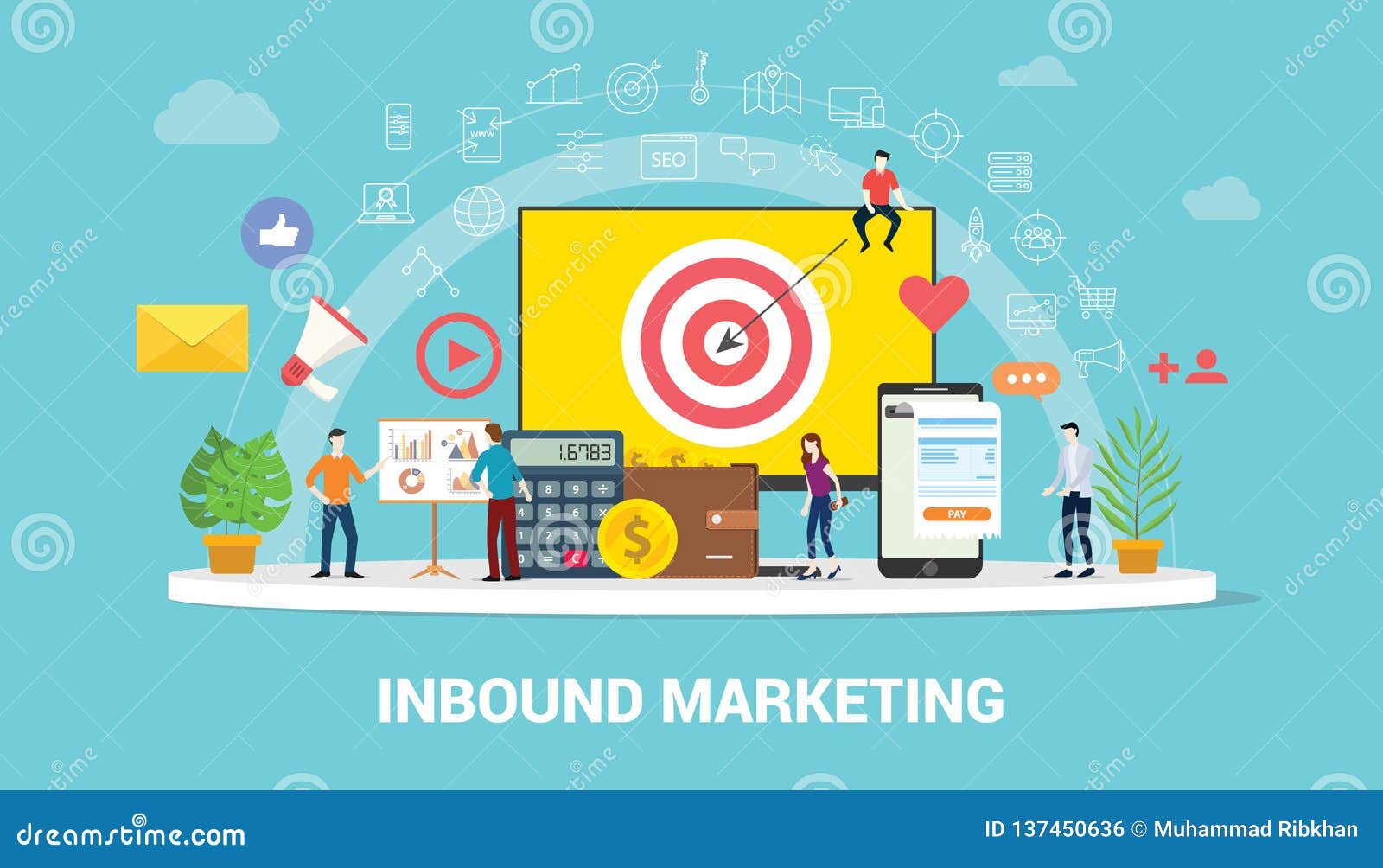 Inbound Marketing Concept Strategy Team Working Together with Big ...