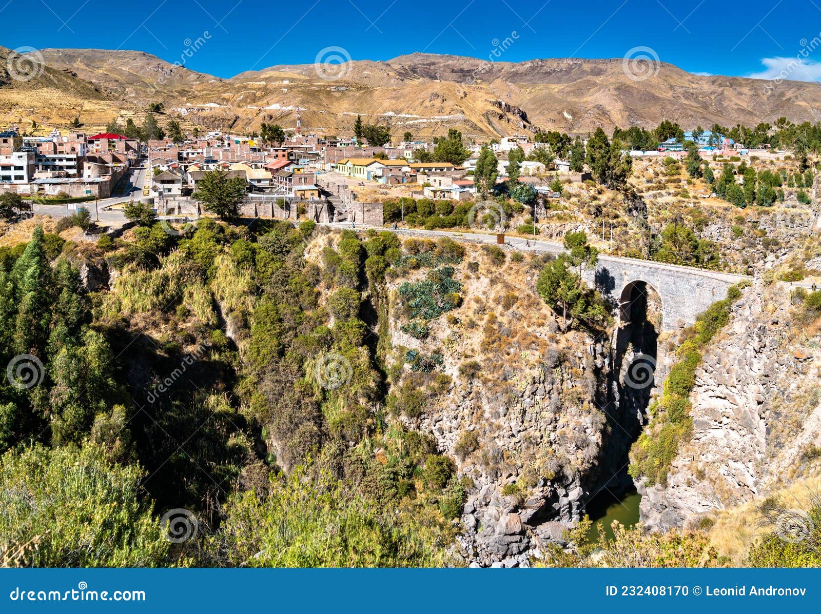 The Inca Bridge Across the Colca River at Chivay, Peru Stock Photo ...