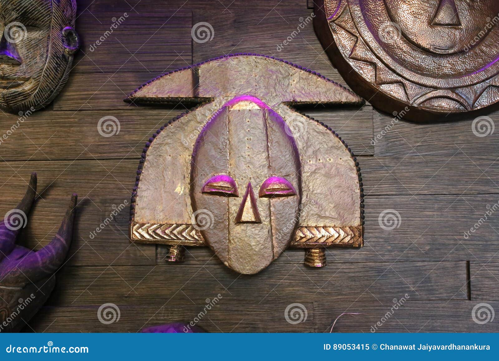 Inca Mask on the Wooden Wall Stock Image - Image of gold, wooden: 89053415