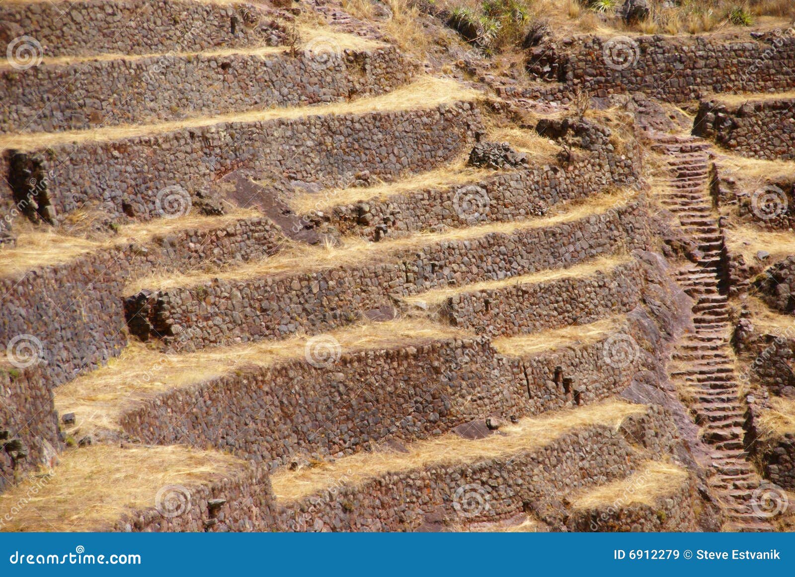 Inca Stone Walls and Terraced Fields Stock Image - Image of steep ...