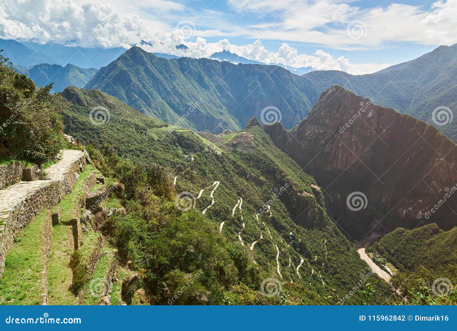 Inca Terraces in Machu Picchu Stock Photo - Image of landmark, green ...