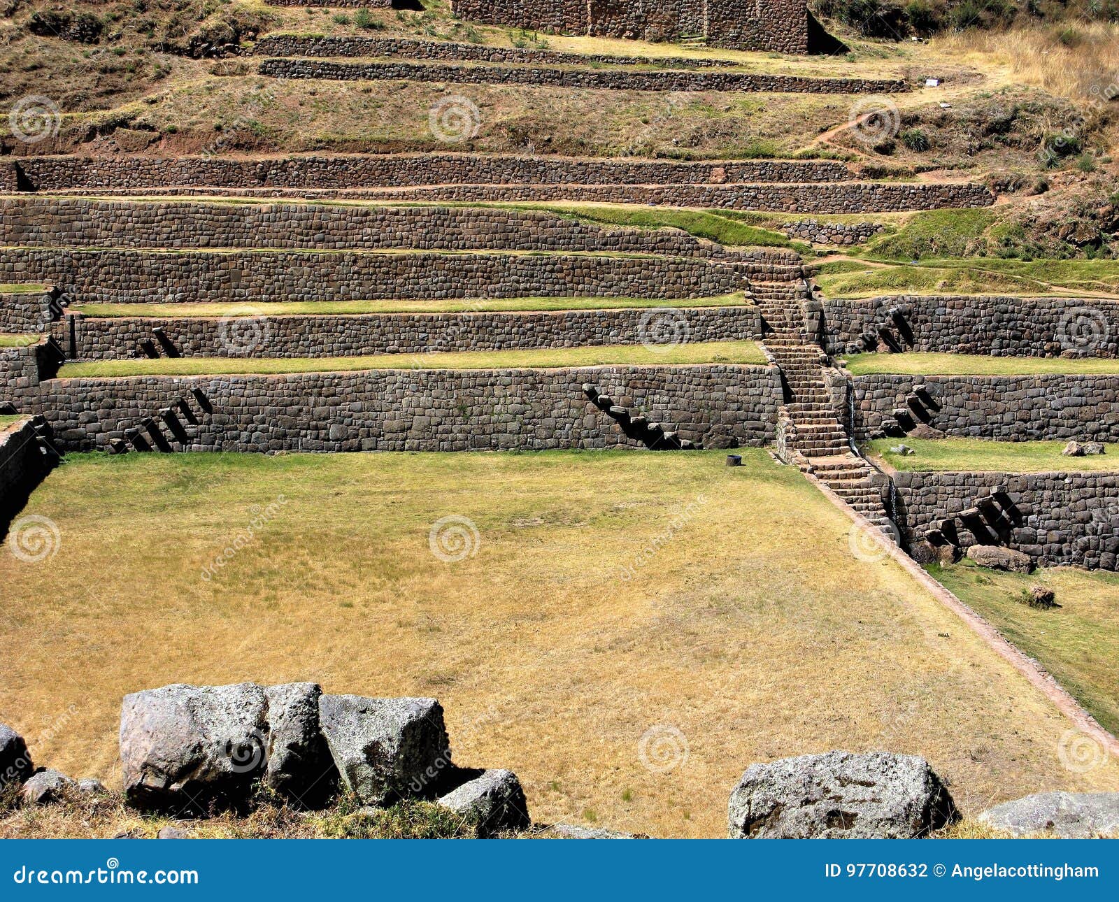 Inca Walls and Terraces at Tipon, Peru Stock Photo - Image of grass ...