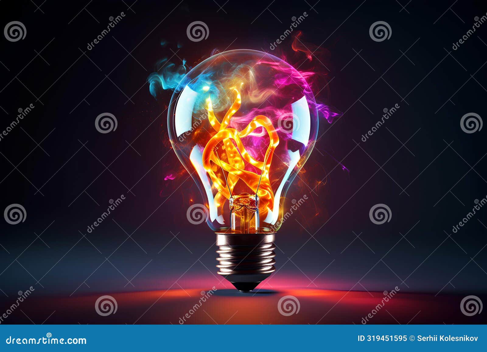 Incandescent Lamp with Colorful Smoke, on a Dark Background. Creative ...