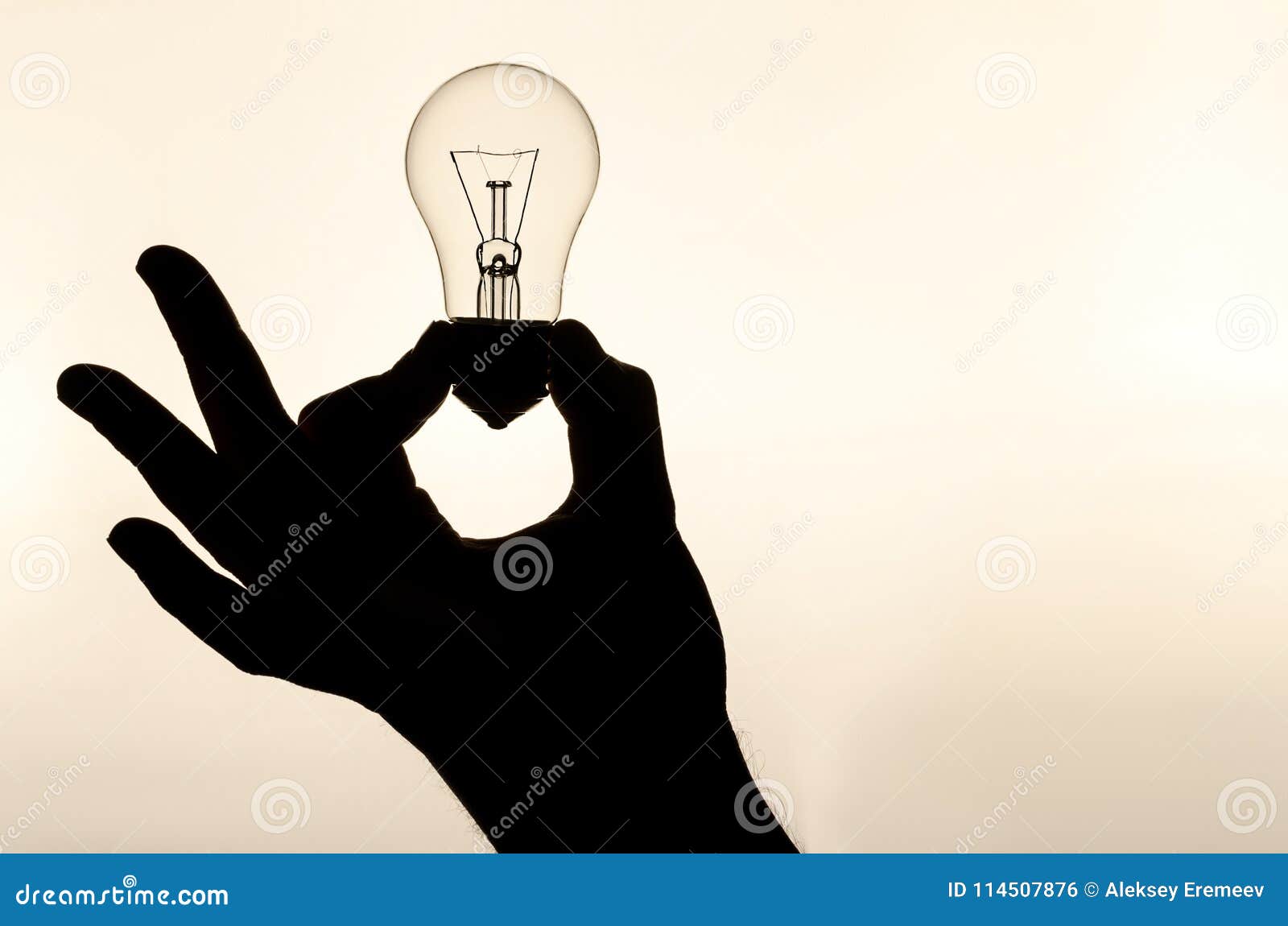 Incandescent lamp in hand stock photo. Image of glass - 114507876