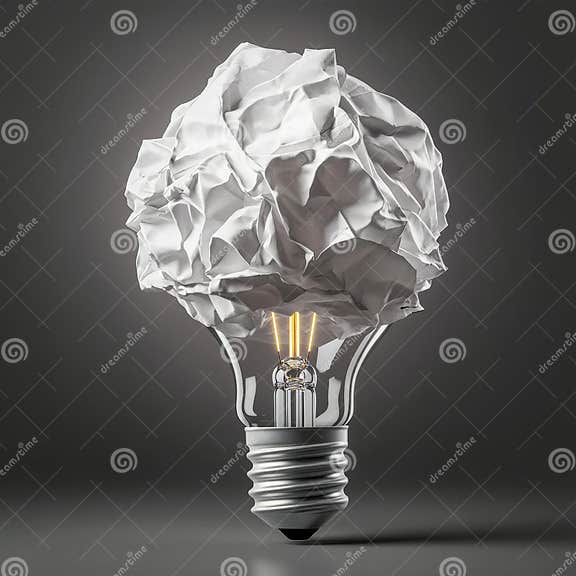 Incandescent Lightbulb with Crumpled Paper Ball As Creative Idea ... Incandescent Lightbulb with Crumpled Paper Ball As Creative Idea ...