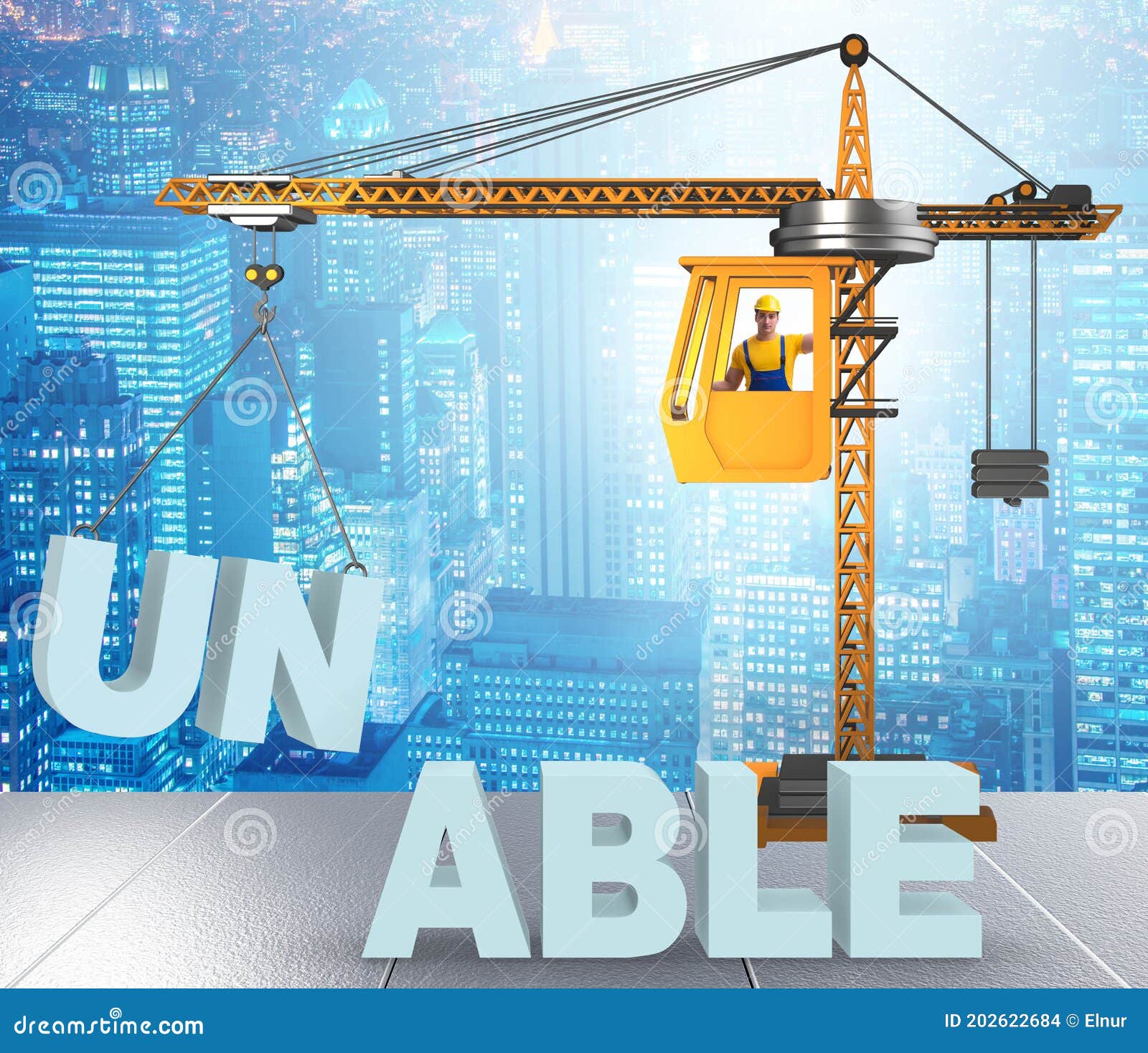 Incapaz De Se Tornar Um Conceito Capaz Com Grua E Palavras Foto de ...