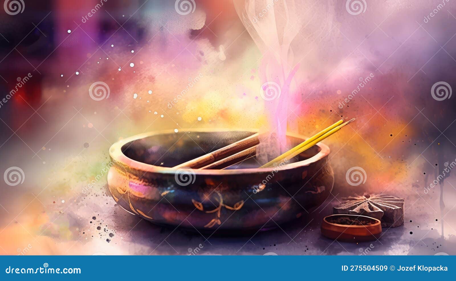 Incense on Abstract Background, Watercolor Style. Generative Ai. Stock ...