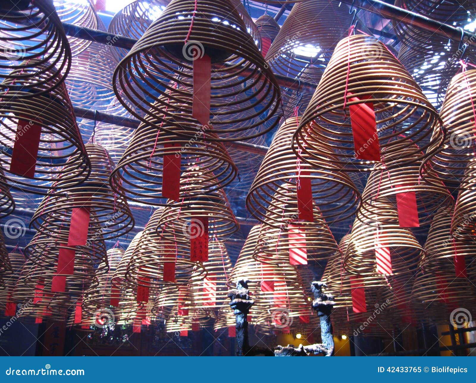 Incense Coils in Man Mo Temple, Hong Kong. Stock Image - Image of burn ...
