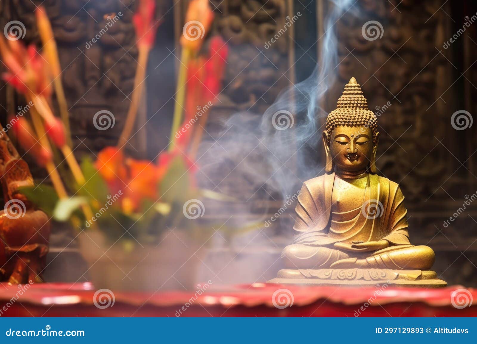Incense Smoke Rising Slowly in Front of a Buddha Statue Stock ...