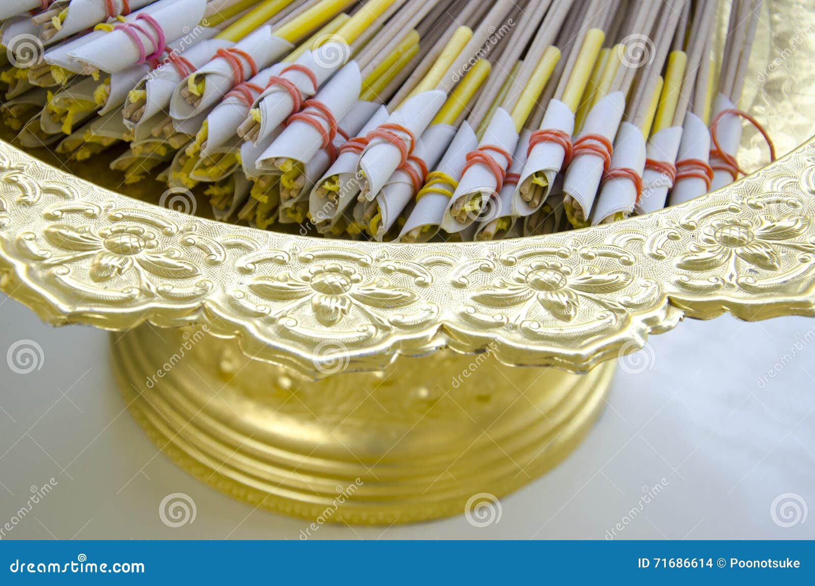 Incense Stick and Yellow Candles Stock Photo - Image of thailand ...
