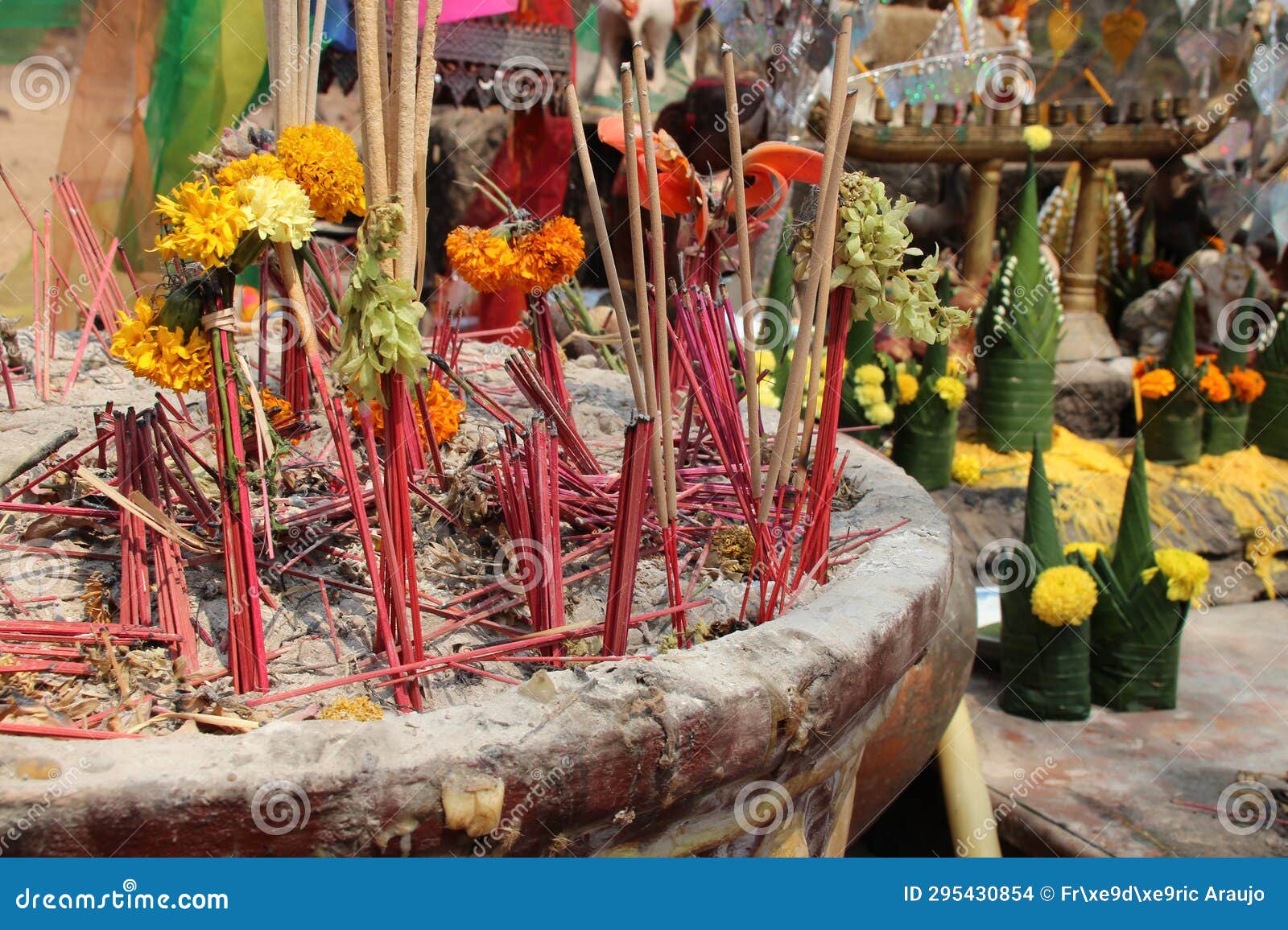 Incense Sticks and Offerings in a Buddhist Temple (laos) Stock Photo ...