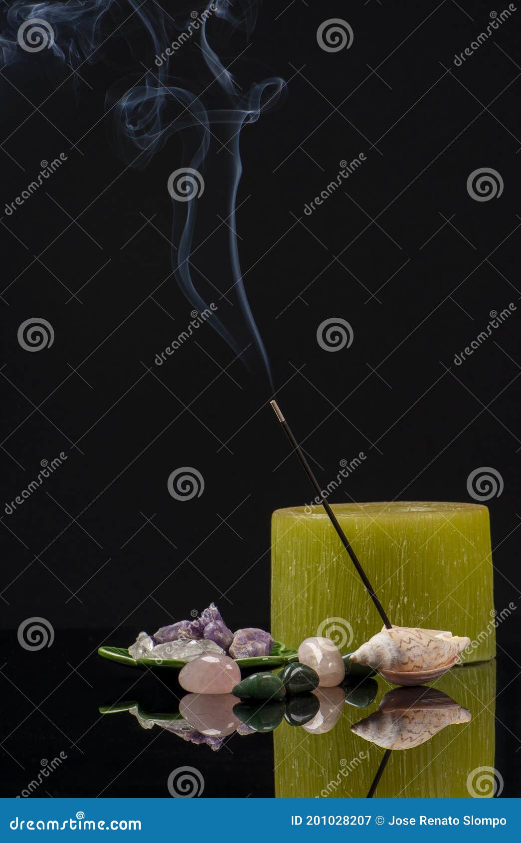 Incense, Stones and Candle on Black Background Stock Image - Image of ...