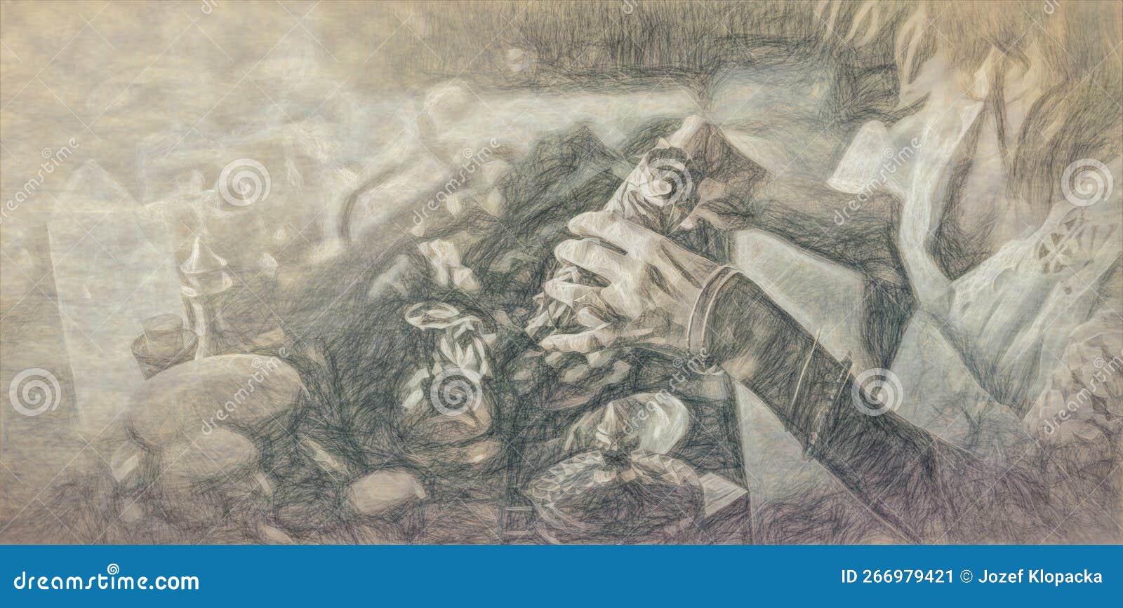 Incense in a Woman Hand, Ceremony Space and Drawing Effect. Stock ...