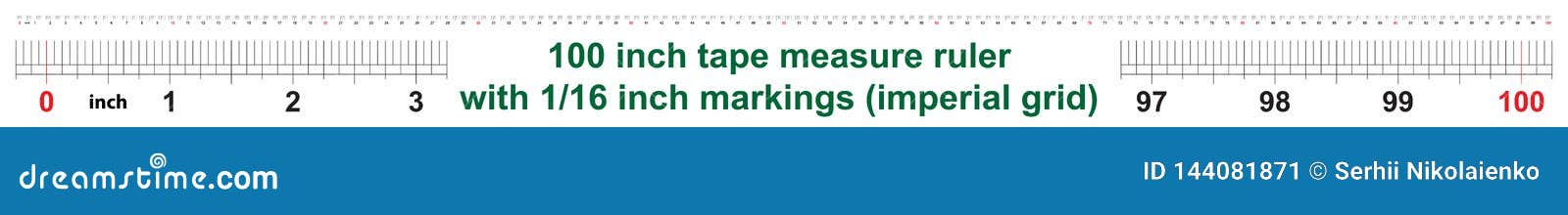 100 Inch Ruler. Marking Accuracy is One Sixteenth of an Inch Stock ...