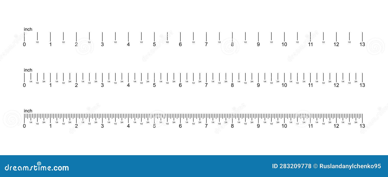 Inch Rulers. Measuring Tool. Ruler Graduation Grid. Size Indicator ...