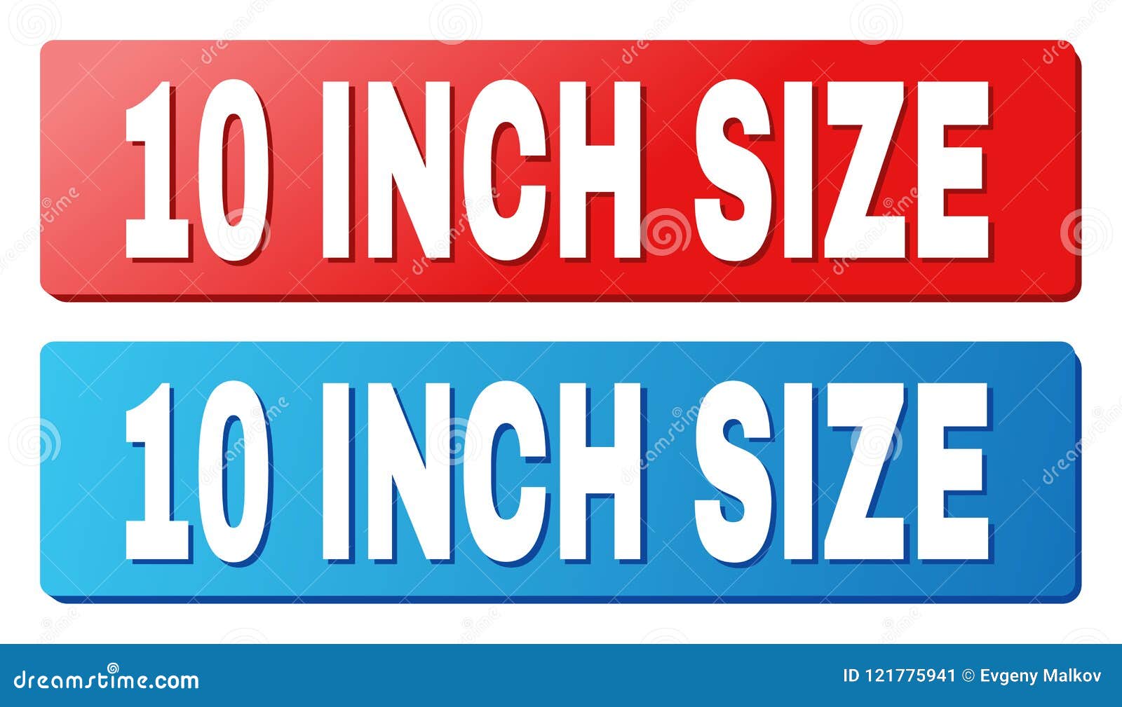 10 INCH SIZE Caption on Blue and Red Rectangle Buttons Stock Vector ...