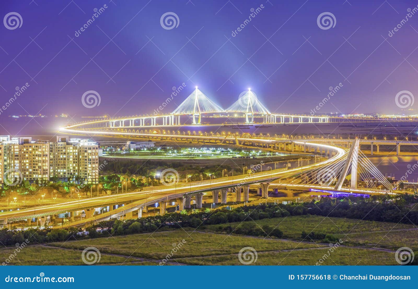 Incheon Bridge at South Korea Stock Photo - Image of night, skyline ...