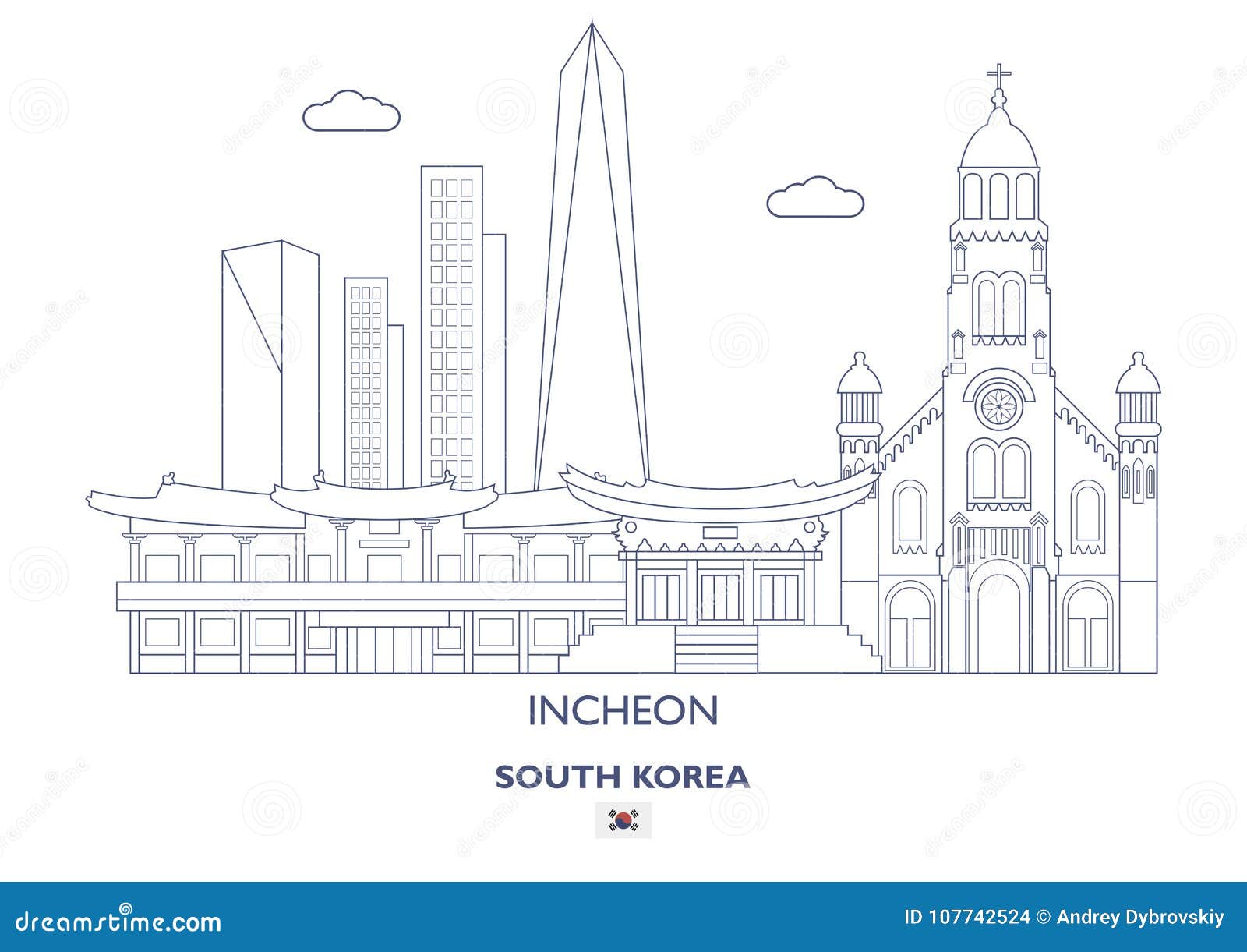 Incheon Linear City Skyline, South Korea Stock Vector - Illustration of ...