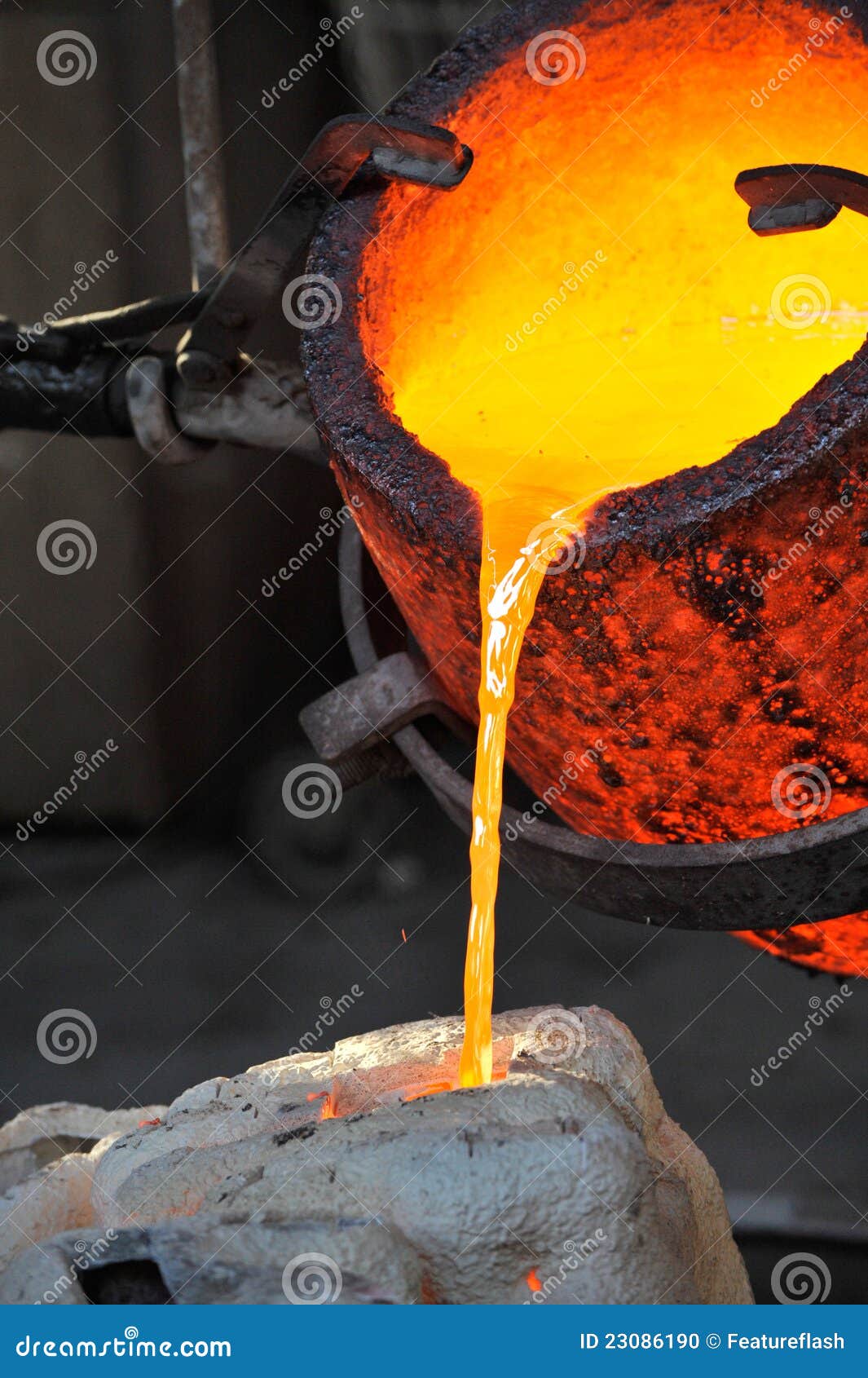 Process Of Casting In Foundry, Liquid Molten Metal Pouring In Ladle ...