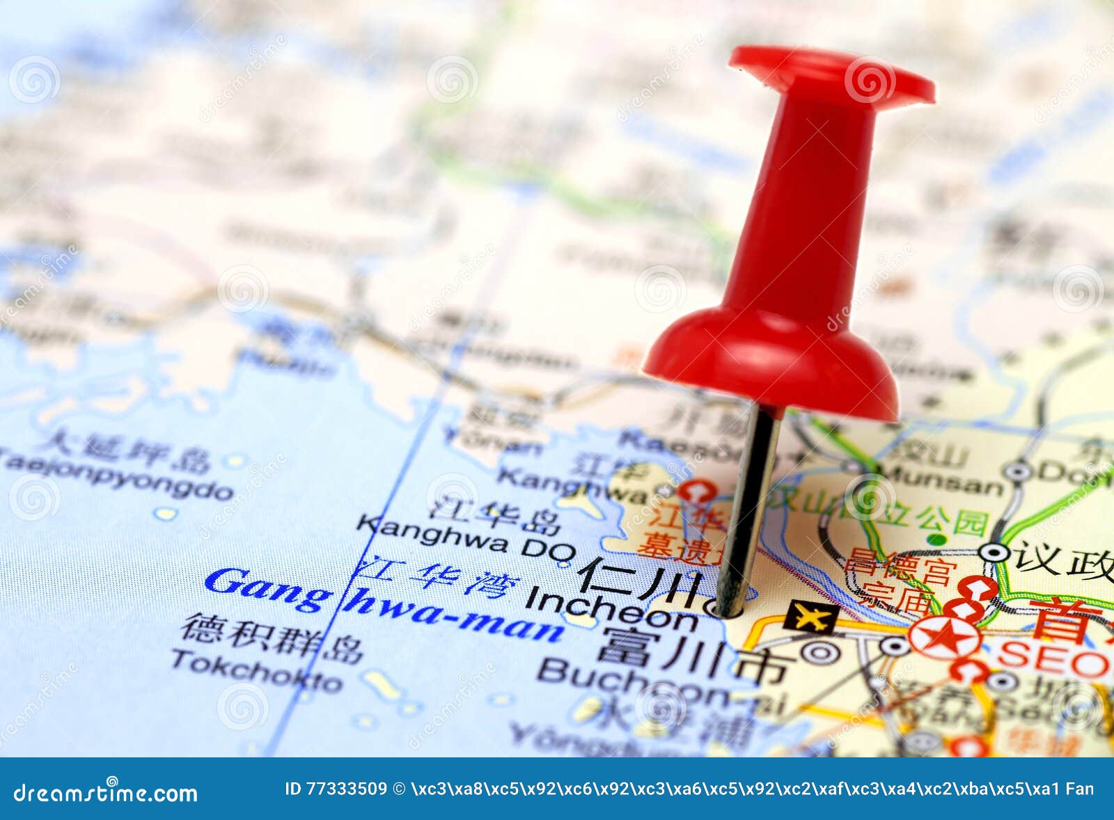 Inchon en mapa imagen de archivo. Imagen de texto, fuente - 77333509