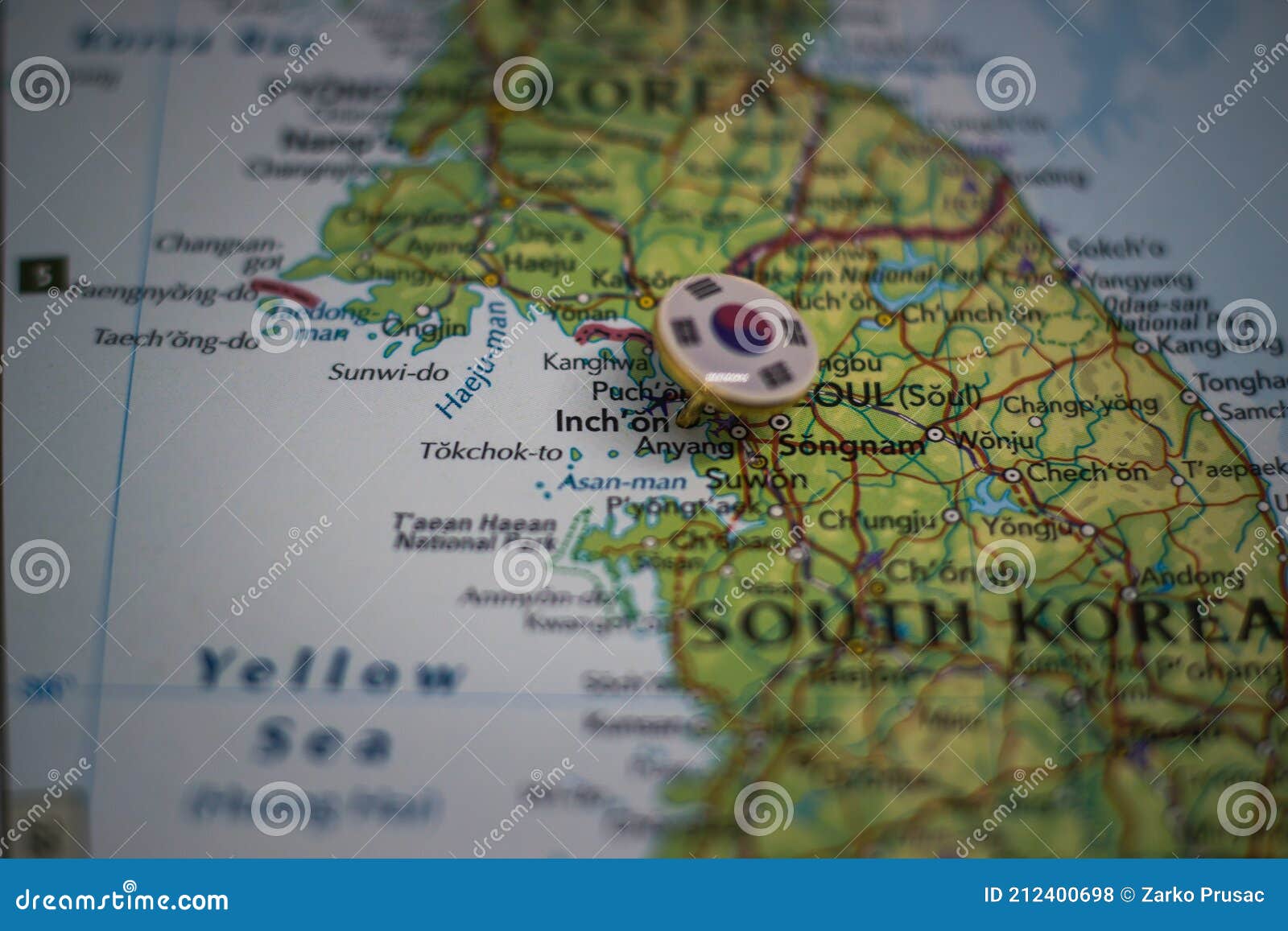 Inchon Pinned on a Map with the Flag of South Korea Stock Photo - Image ...