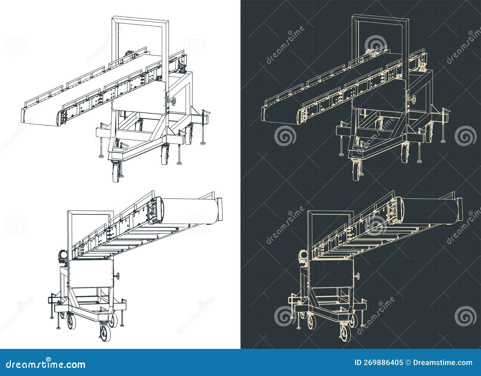 Inclination Loading Conveyor Blueprints Vector Illustration ...