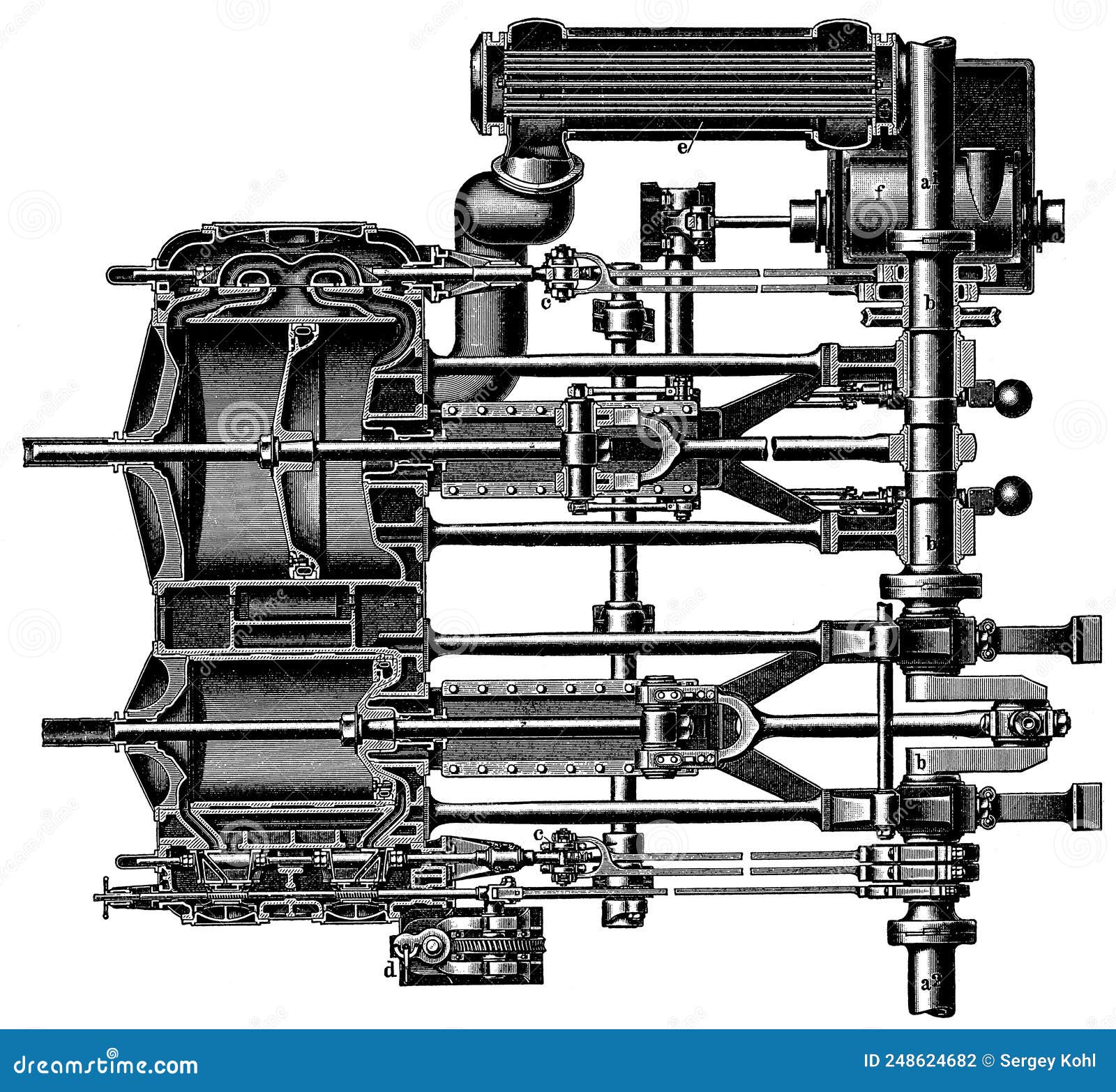 Inclined Ship Engine Compound Receiver Engine. Crossview. Stock Photo ...