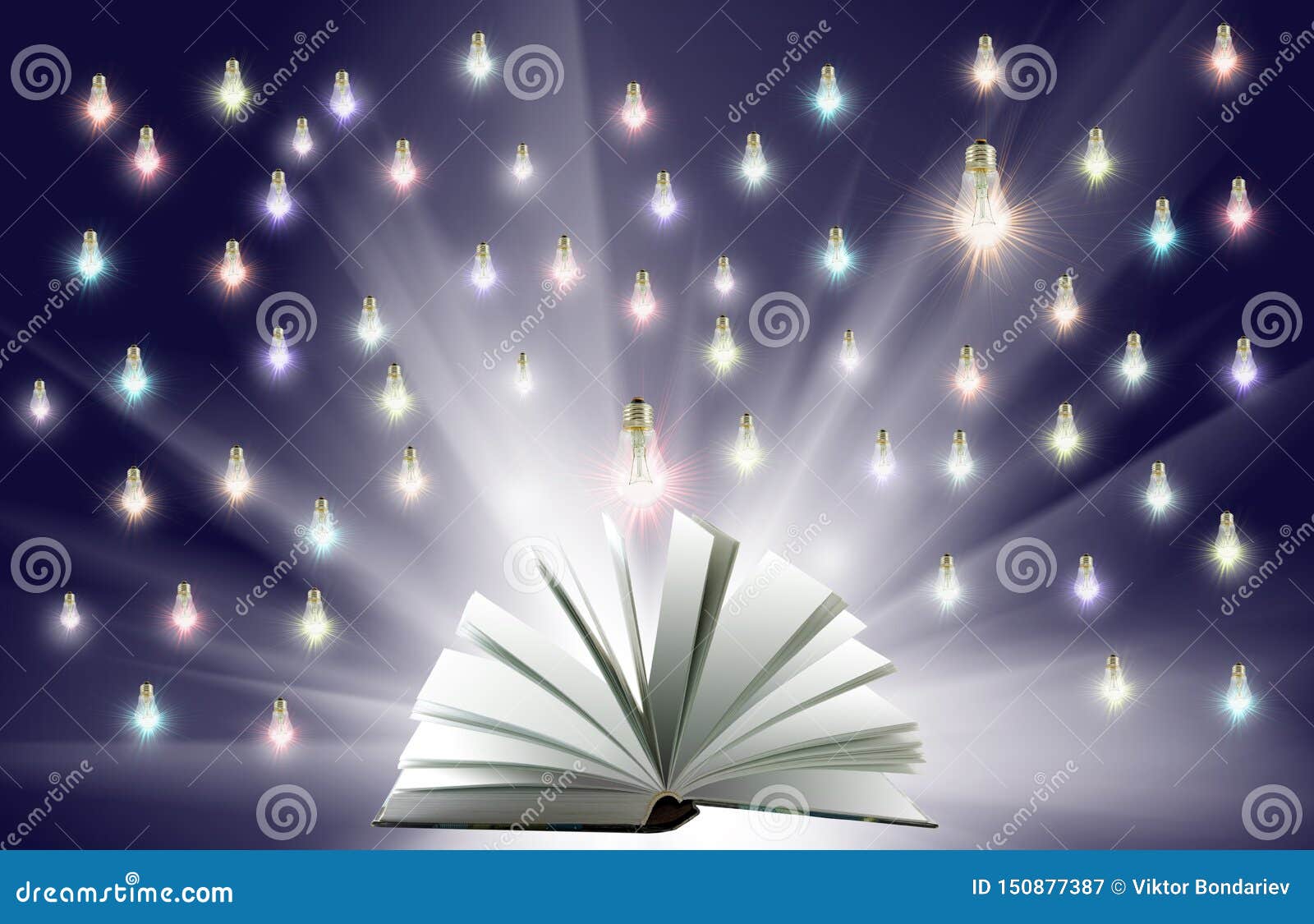 Included Light Bulbs Above an Open Book Stock Image - Image of isolated ...