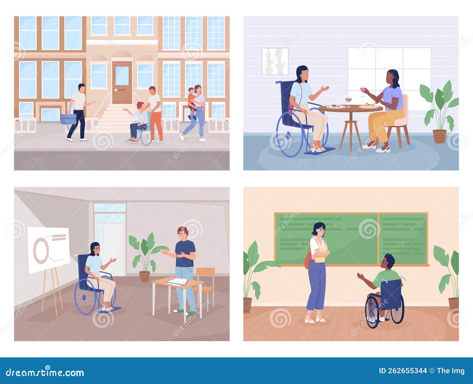 Inclusion of Disabled Flat Color Vector Illustrations Set Stock Vector ...