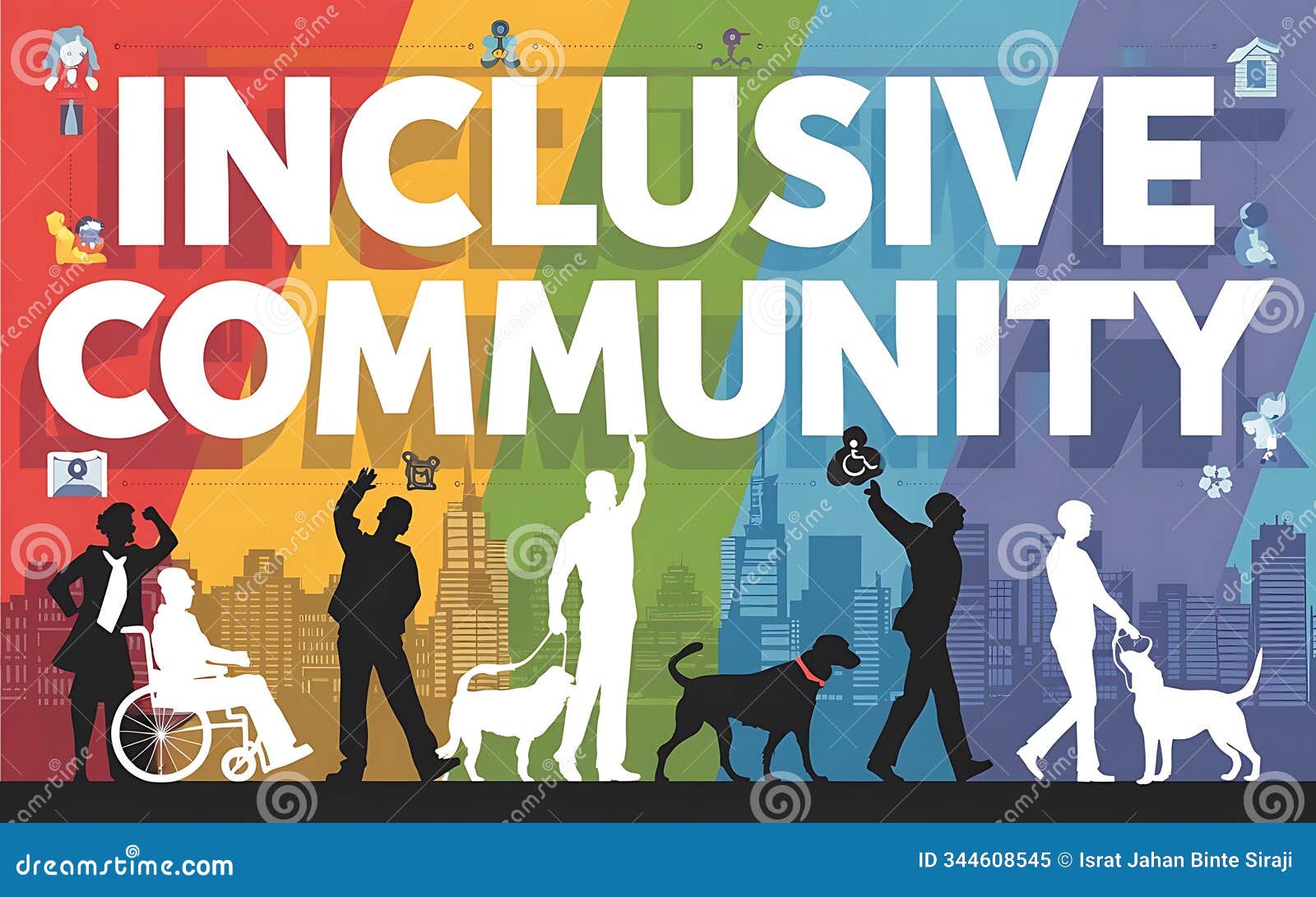 Inclusive Community Banner with Diverse Silhouettes Celebrating ...
