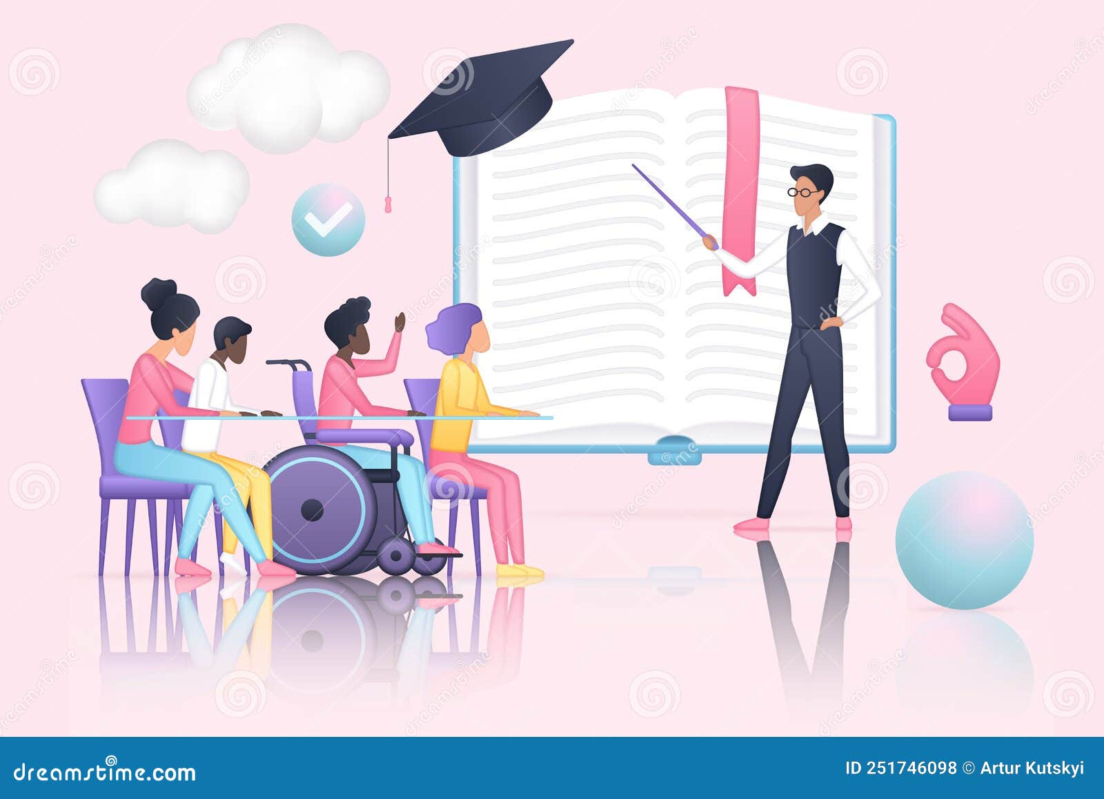 Inclusive Education, Man with Pointer Teaching Diverse Group of ...