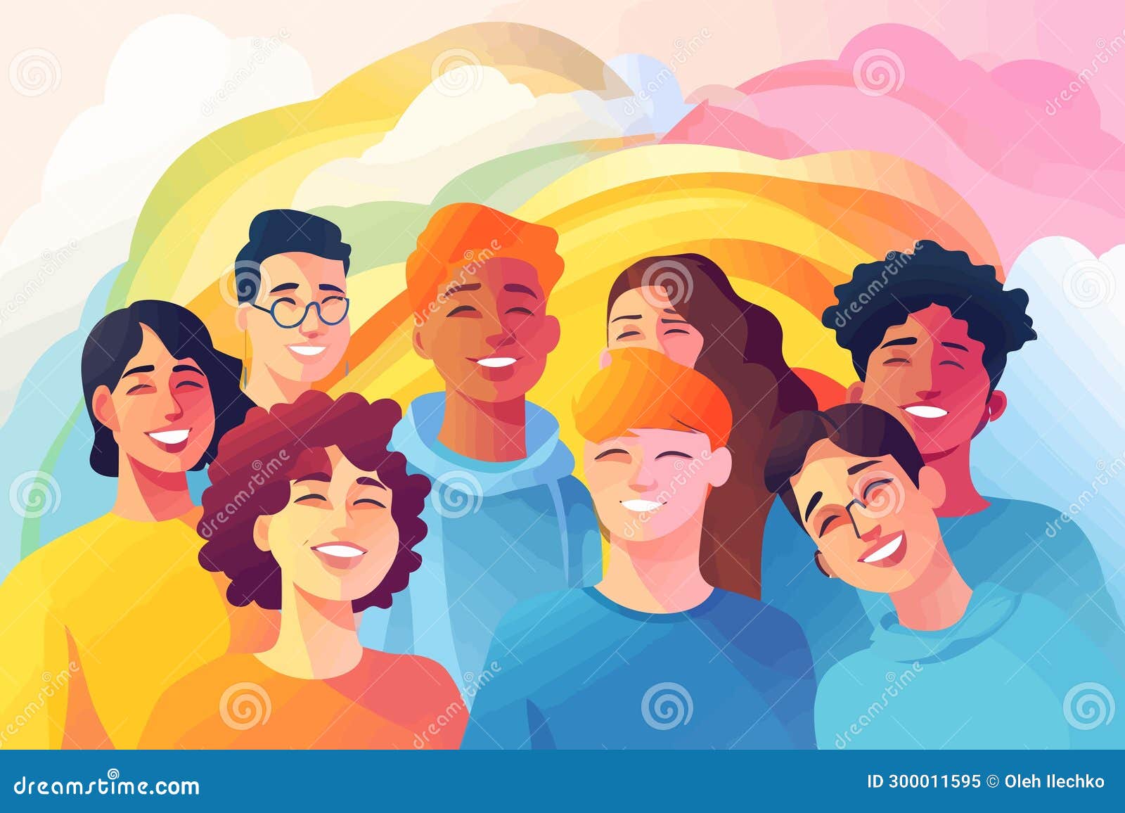 Inclusive Group of Happy People Isolated Vector Style Illustration ...
