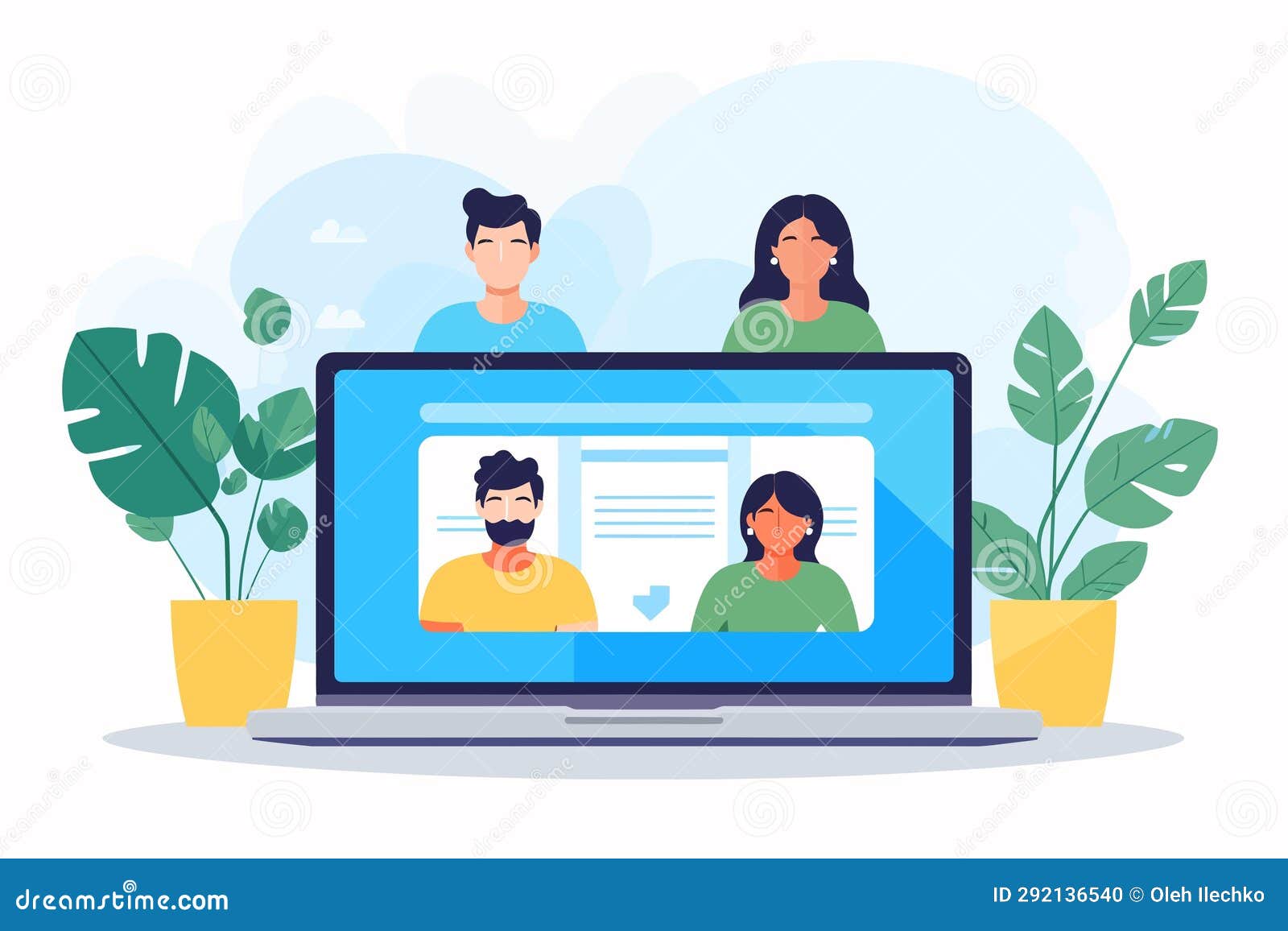 Inclusive Group of People on Video Call Vector Isolated Vector Style ...