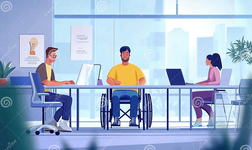 Inclusive Workspace Featuring Diverse Individuals Collaborating in ...