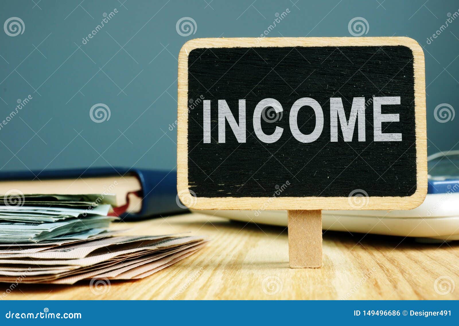 Income Concept. Nameplate and Stack of Cash Stock Photo - Image of ...
