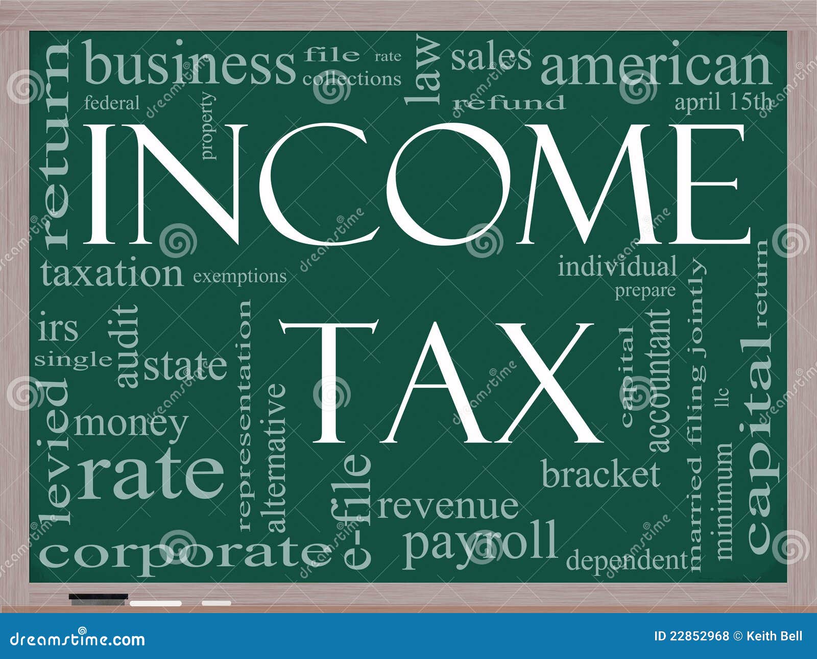 Income Tax Word Cloud Concept on a Blackboard Stock Illustration ...